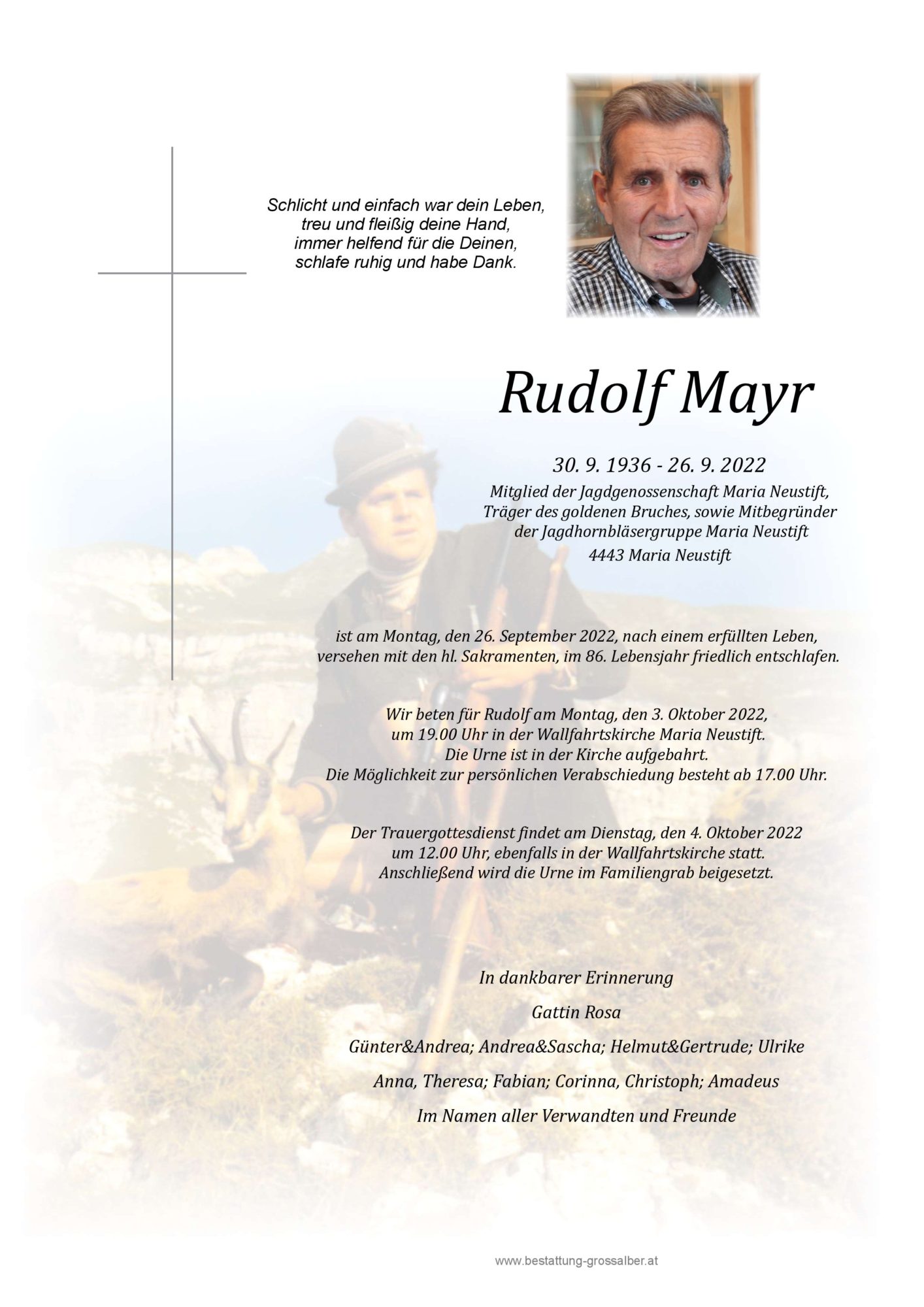 Rudolf Mayr - Bestattung Grossalber